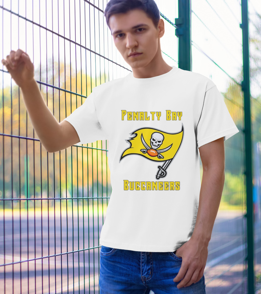 Penalty Bay Buccaneers Yellow Flag Football Skull Swords T-Shirt