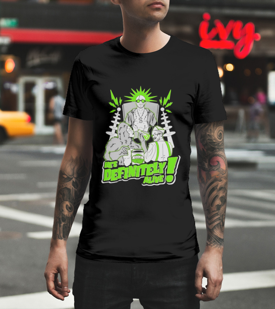 He's Definitely Alive Exile Bright Green Highlights Gorilla And Scientist T-Shirt