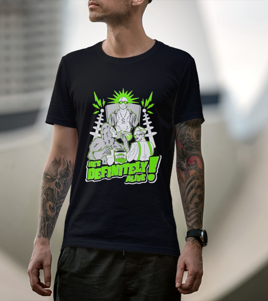 He's Definitely Alive Exile Bright Green Highlights Gorilla And Scientist T-Shirt