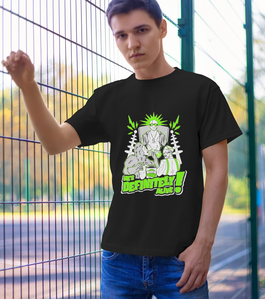He's Definitely Alive Exile Bright Green Highlights Gorilla And Scientist T-Shirt