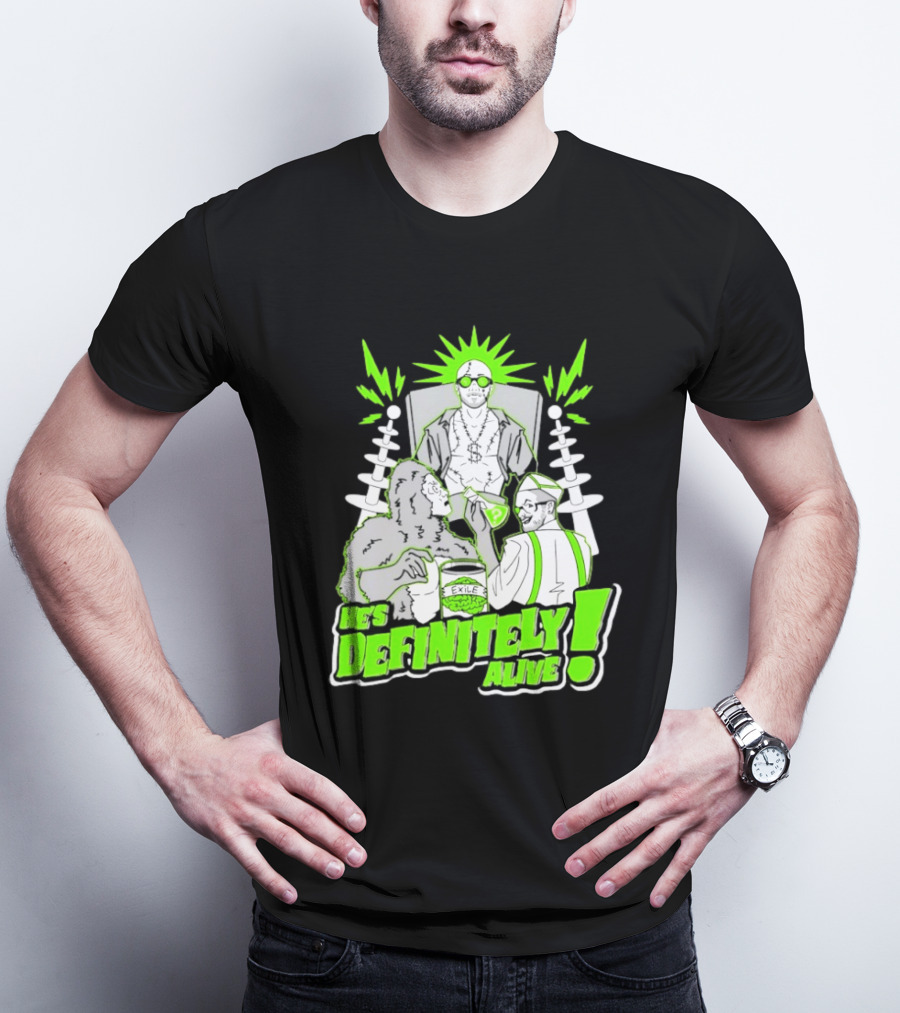 He's Definitely Alive Exile Bright Green Highlights Gorilla And Scientist T-Shirt