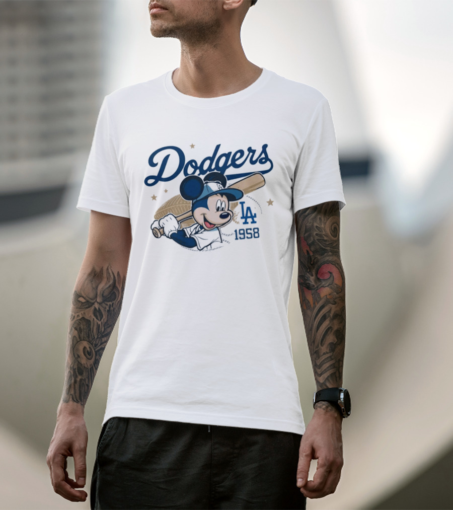 Dodgers Mickey Mouse LA 1958 Baseball T-Shirt