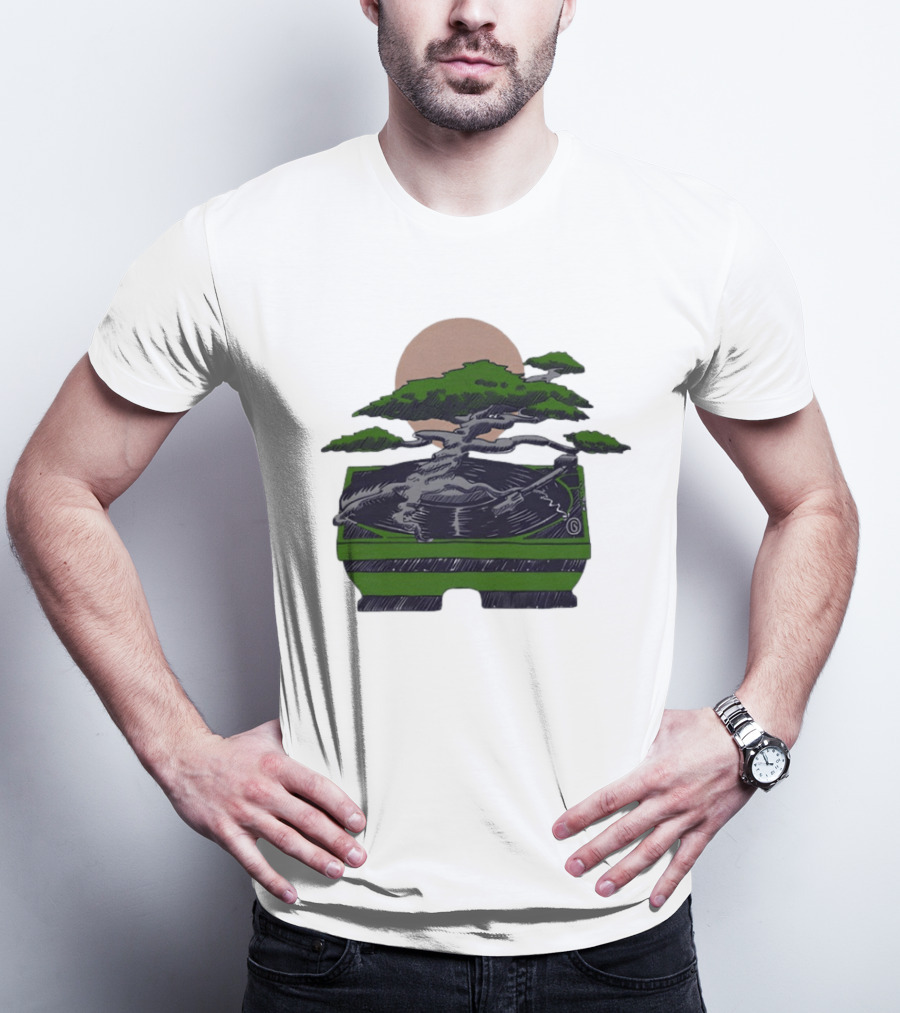 Zach Dempsey Bonsai Record Turntable Moon T-Shirt