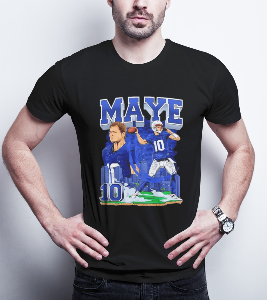 Maye Number 10 Quarterback Football Player City Skyline T-Shirt