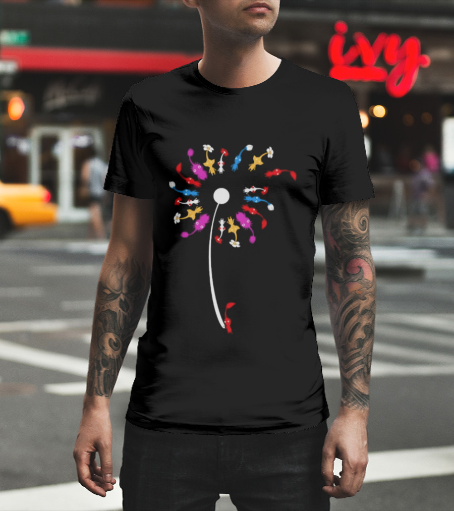 Pikmin Dandelion Flower With Colorful Game Characters Nature T-Shirt