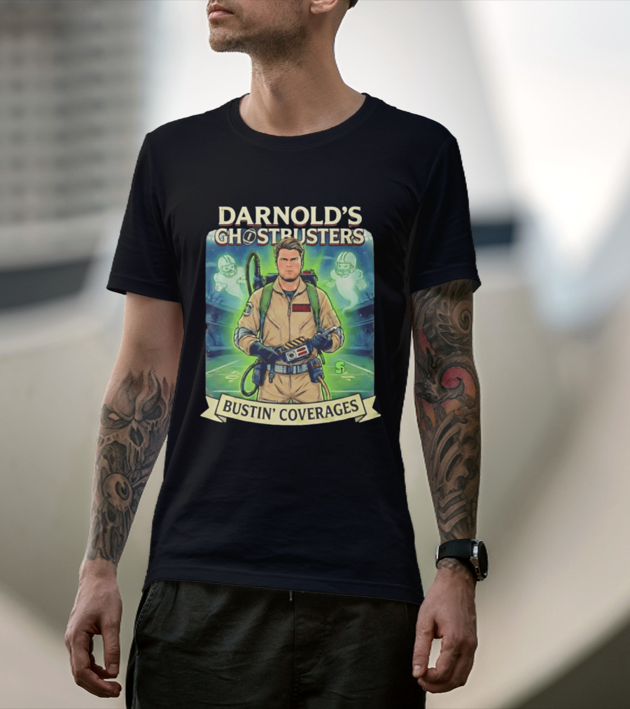 Darnold's Ghostbusters Bustin' Coverages Paranormal NFL Football Action T-Shirt