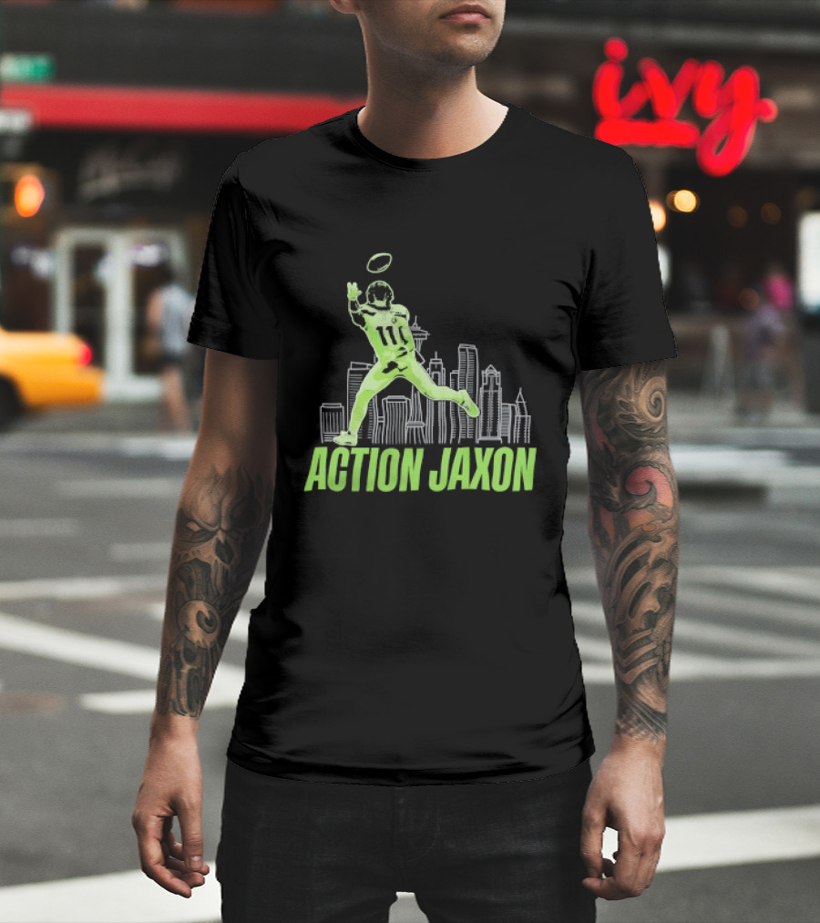 Seattle Football Jaxon Smith Njigba Action Jaxon Skyline T-Shirt