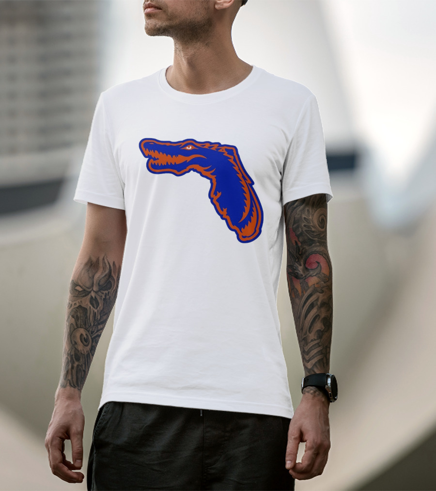 Florida Gators State Shape Blue Orange Gator Map T-Shirt