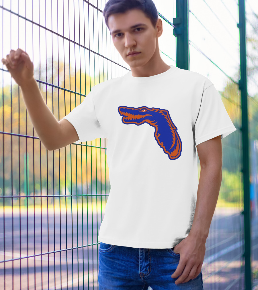 Florida Gators State Shape Blue Orange Gator Map T-Shirt