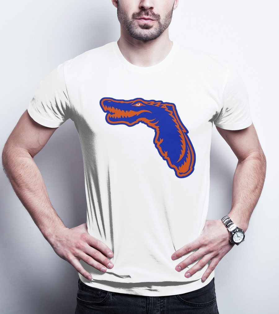 Florida Gators State Shape Blue Orange Gator Map T-Shirt