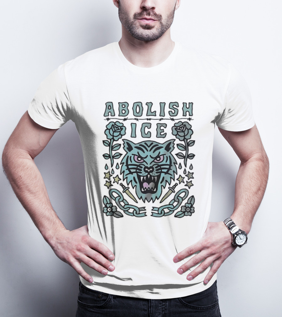 Tiger Abolish ICE Tattoo Chains Roses And Stars T-Shirt
