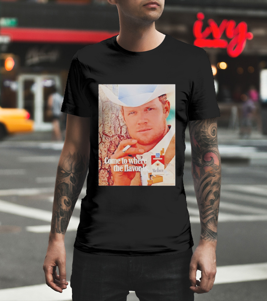 Come To Where The Flavor Is Marlboro Man Cowboy White Hat Cigarette T-Shirt