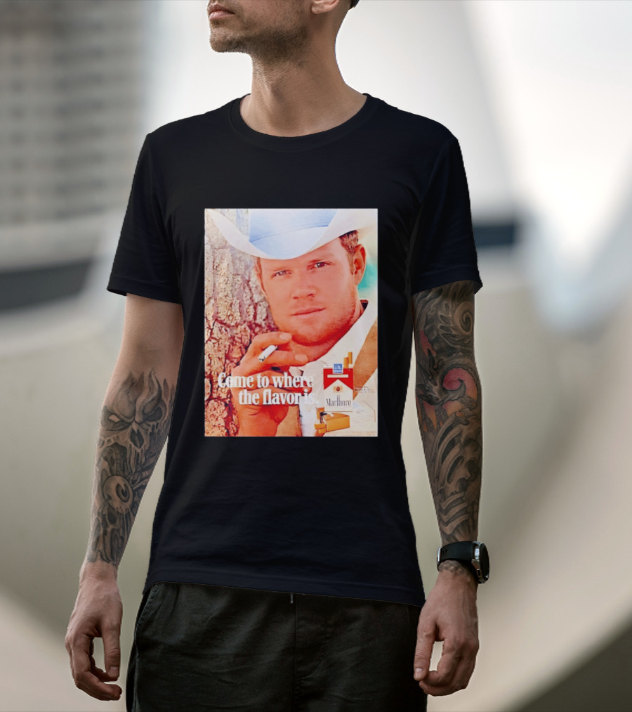 Come To Where The Flavor Is Marlboro Man Cowboy White Hat Cigarette T-Shirt
