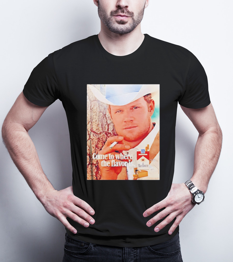 Come To Where The Flavor Is Marlboro Man Cowboy White Hat Cigarette T-Shirt