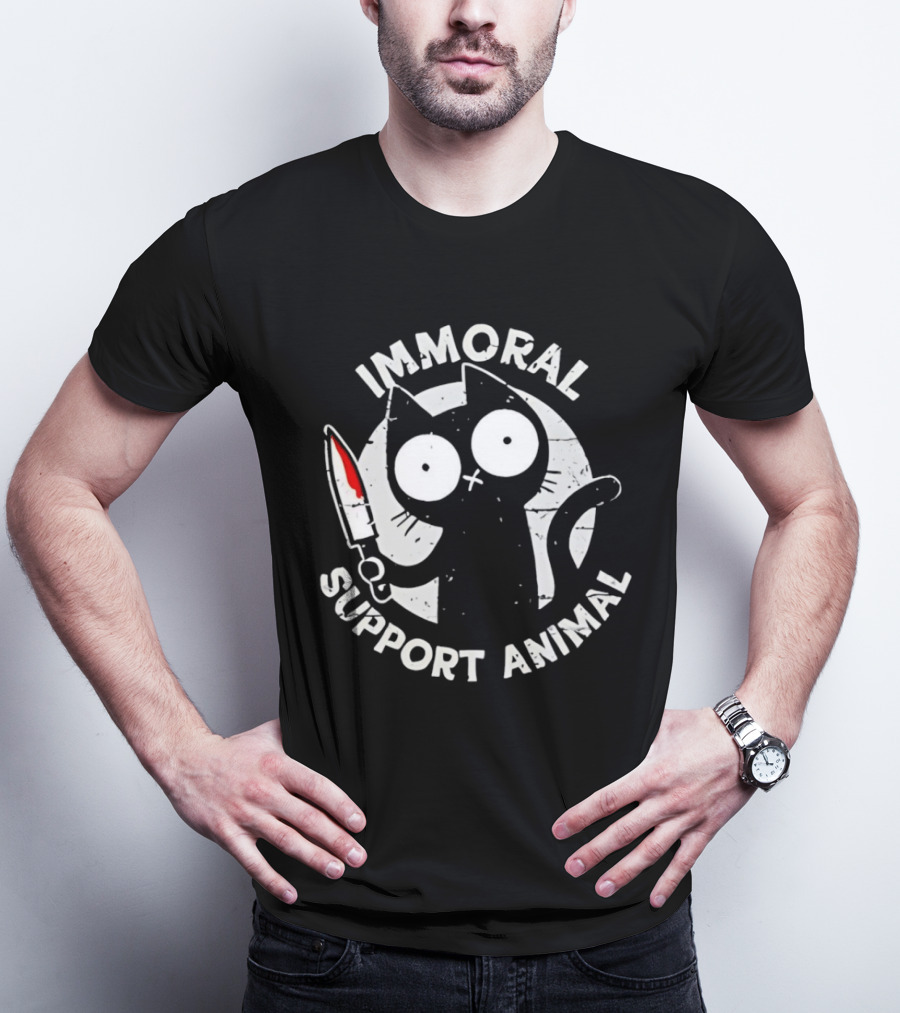 Immoral Support Animal Cat With Knife T-Shirt