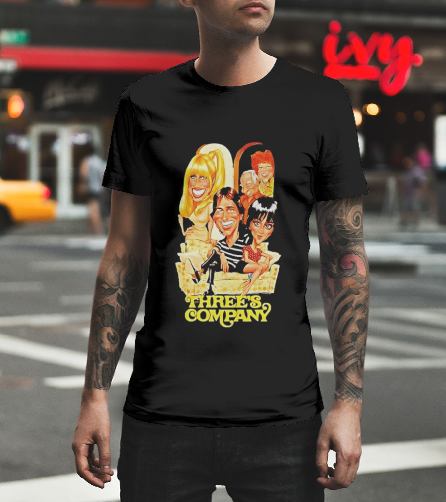 Threes Company 70s Caricature Cast Retro Sitting Couch T-Shirt