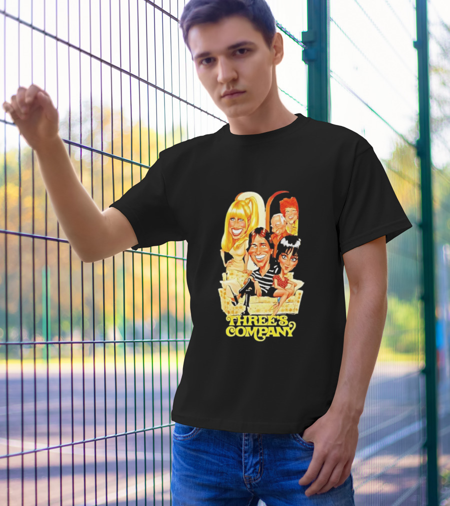 Threes Company 70s Caricature Cast Retro Sitting Couch T-Shirt
