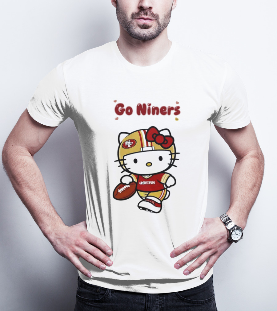 Go Niners SF Oval Gold Helmet Jersey Hello Kitty Football Bow T-Shirt