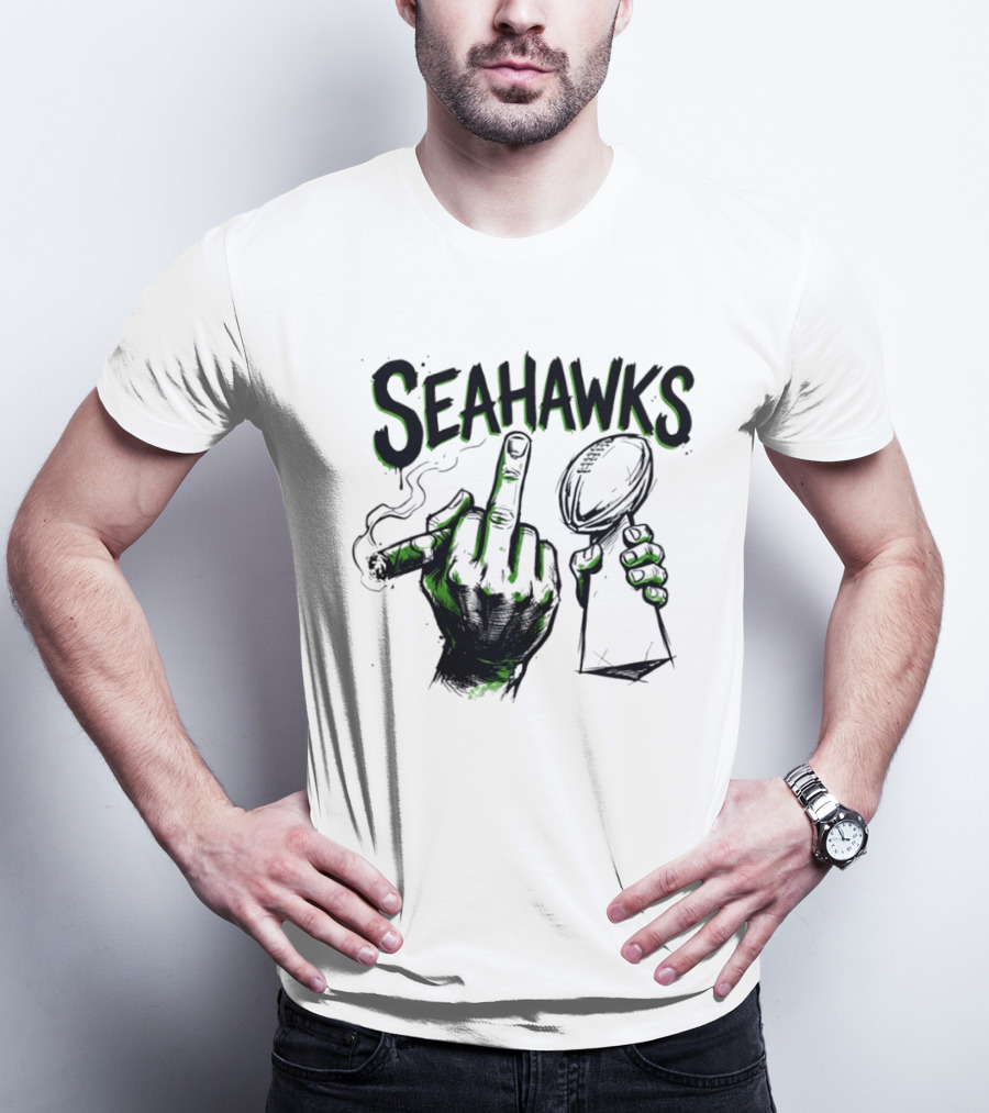 Seahawks Middle Finger Smoking Trophy 2025 T-Shirt