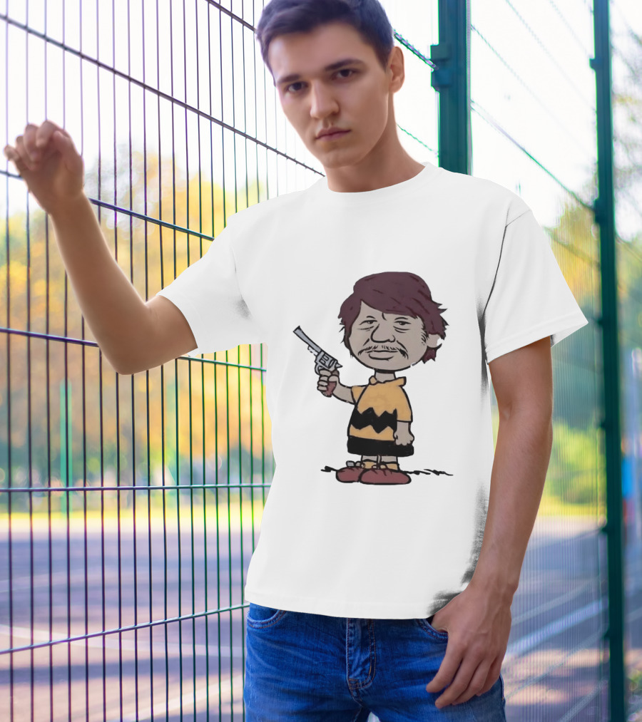 Charles Bronson Charlie Brown Mashup Character With Gun T-Shirt