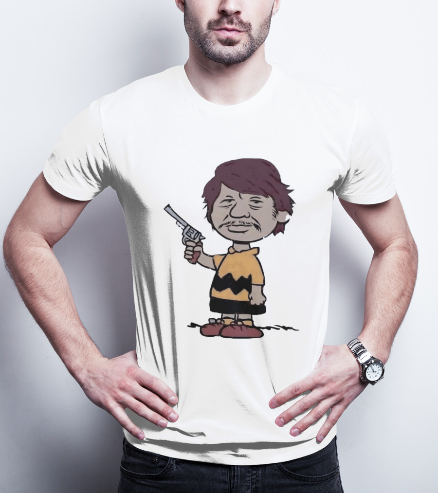 Charles Bronson Charlie Brown Mashup Character With Gun T-Shirt