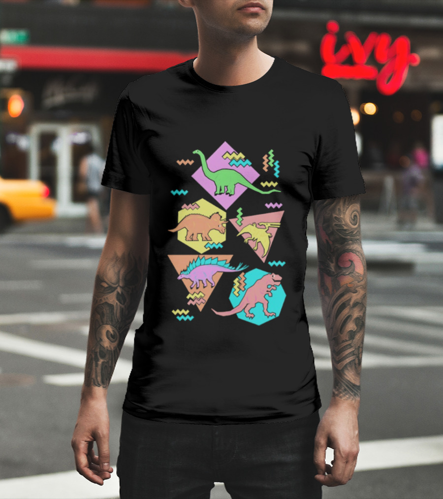 Brachiosaurus Triceratops Pterosauria Stegosaurus Tyrannosaurus Rex Cartoon Geometric T-Shirt