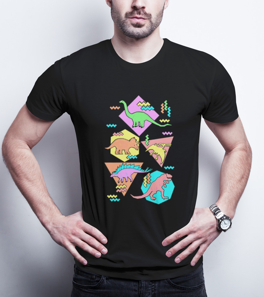 Brachiosaurus Triceratops Pterosauria Stegosaurus Tyrannosaurus Rex Cartoon Geometric T-Shirt