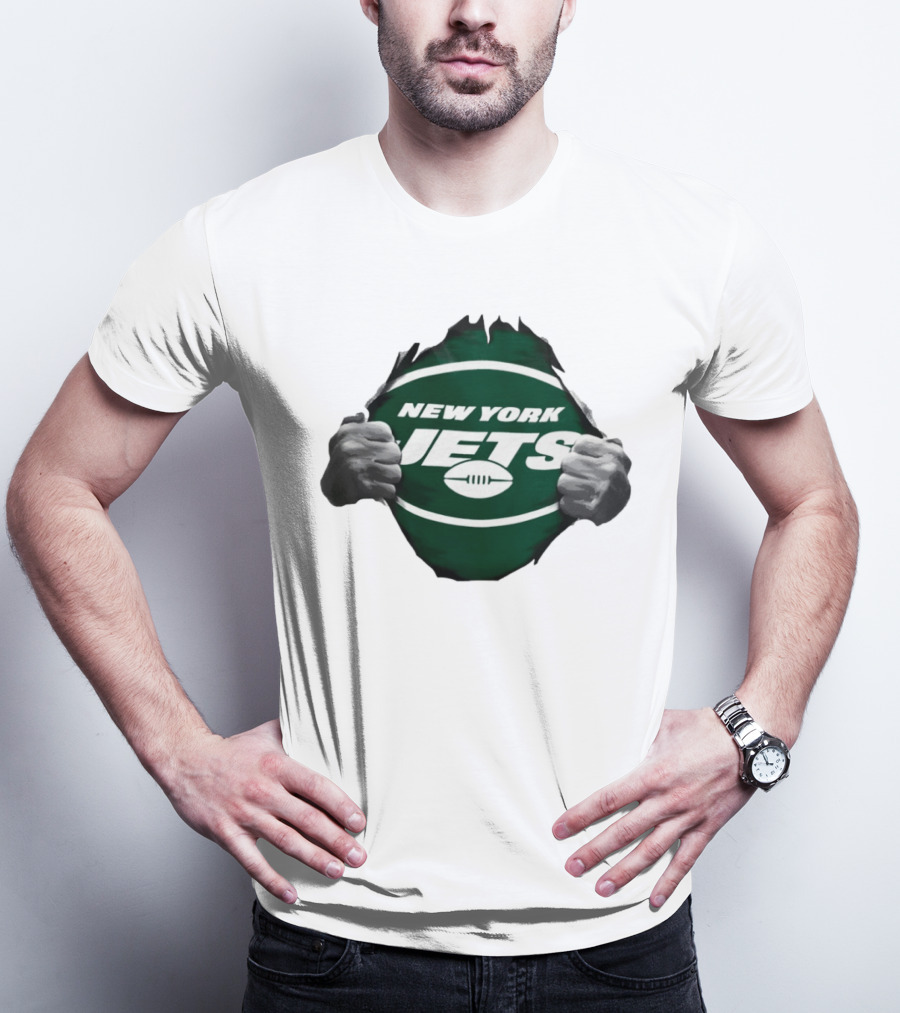 New York Jets Football Ripped Off Fist Reveal Fan Tearing T-Shirt
