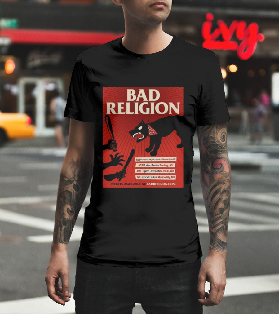 Bad Religion Tour 2026 Latin America Dates Buenos Aires Santiago São Paulo Mexico City T-Shirt