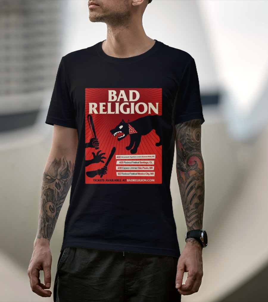 Bad Religion Tour 2026 Latin America Dates Buenos Aires Santiago São Paulo Mexico City T-Shirt