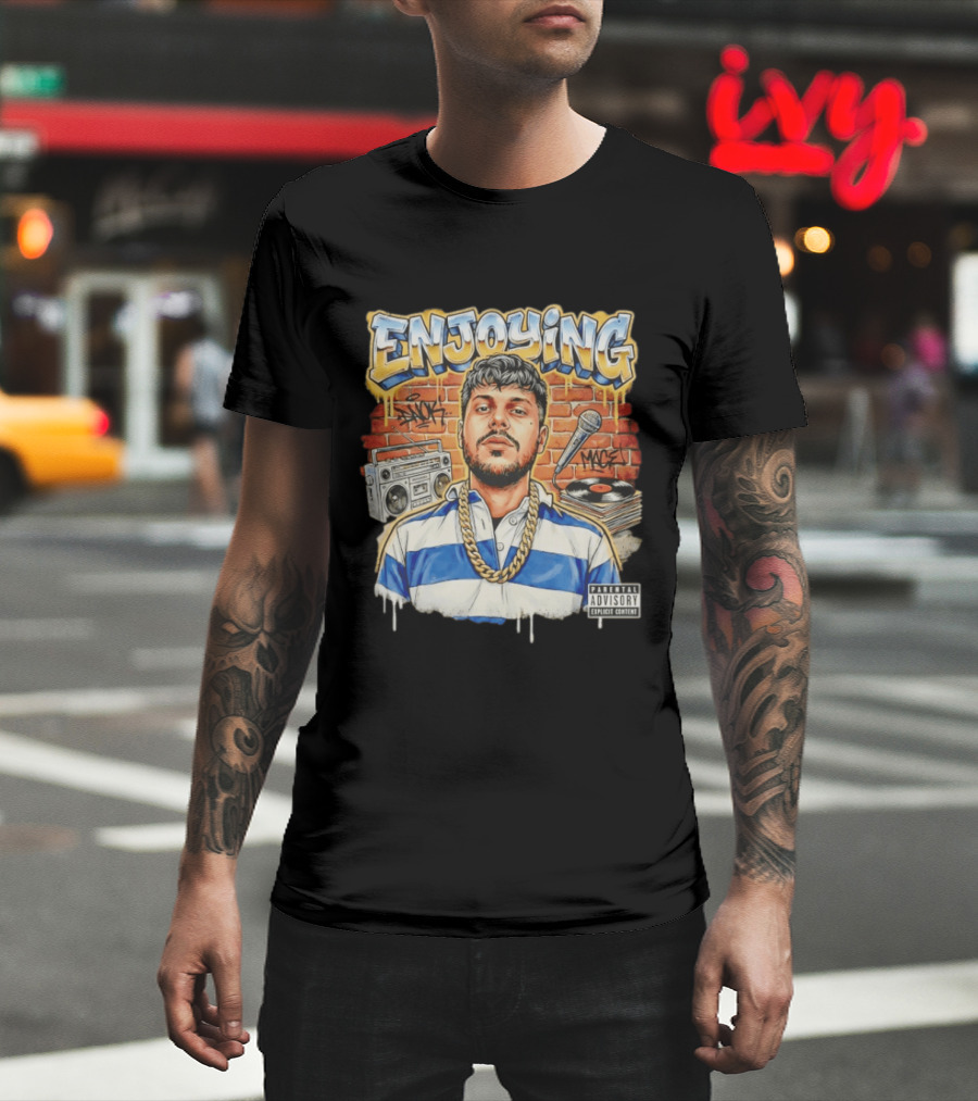 Enjoying Parental Advisory Explicit Content Hip Hop Street Art With Graffiti Brick Wall And Boombox T-Shirt