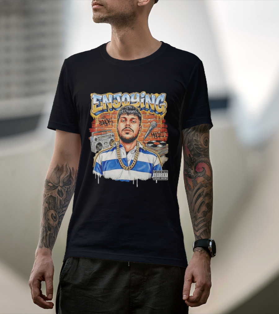 Enjoying Parental Advisory Explicit Content Hip Hop Street Art With Graffiti Brick Wall And Boombox T-Shirt