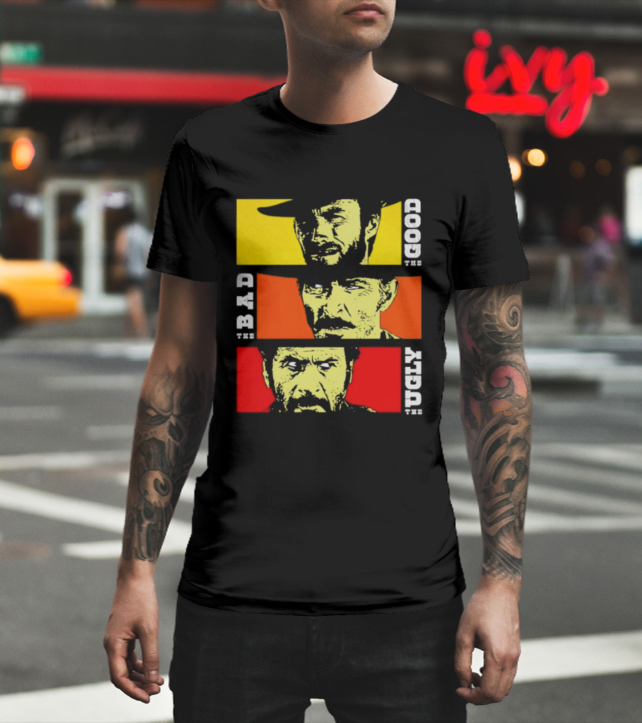 The Good The Bad The Ugly Cat Vertical Pop T-Shirt