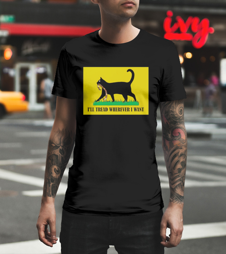 Black Cat I'll Tread Wherever I Want Gadsden T-Shirt
