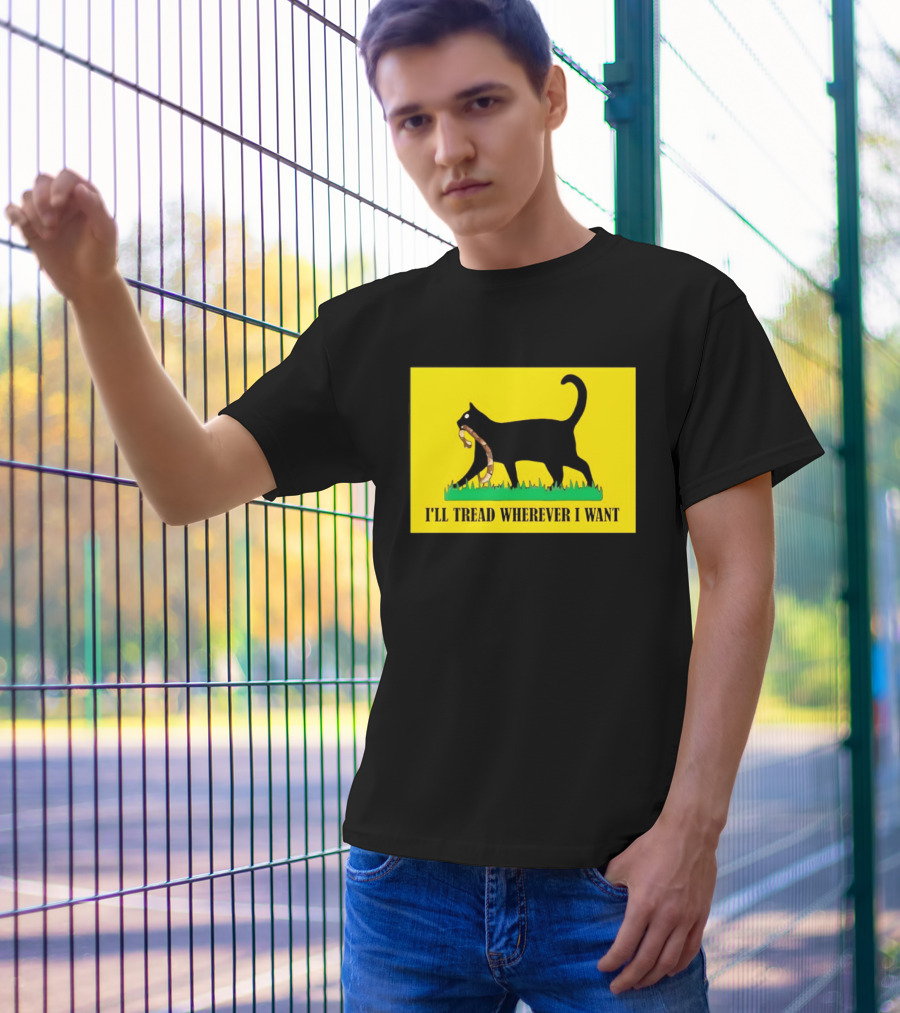 Black Cat I'll Tread Wherever I Want Gadsden T-Shirt