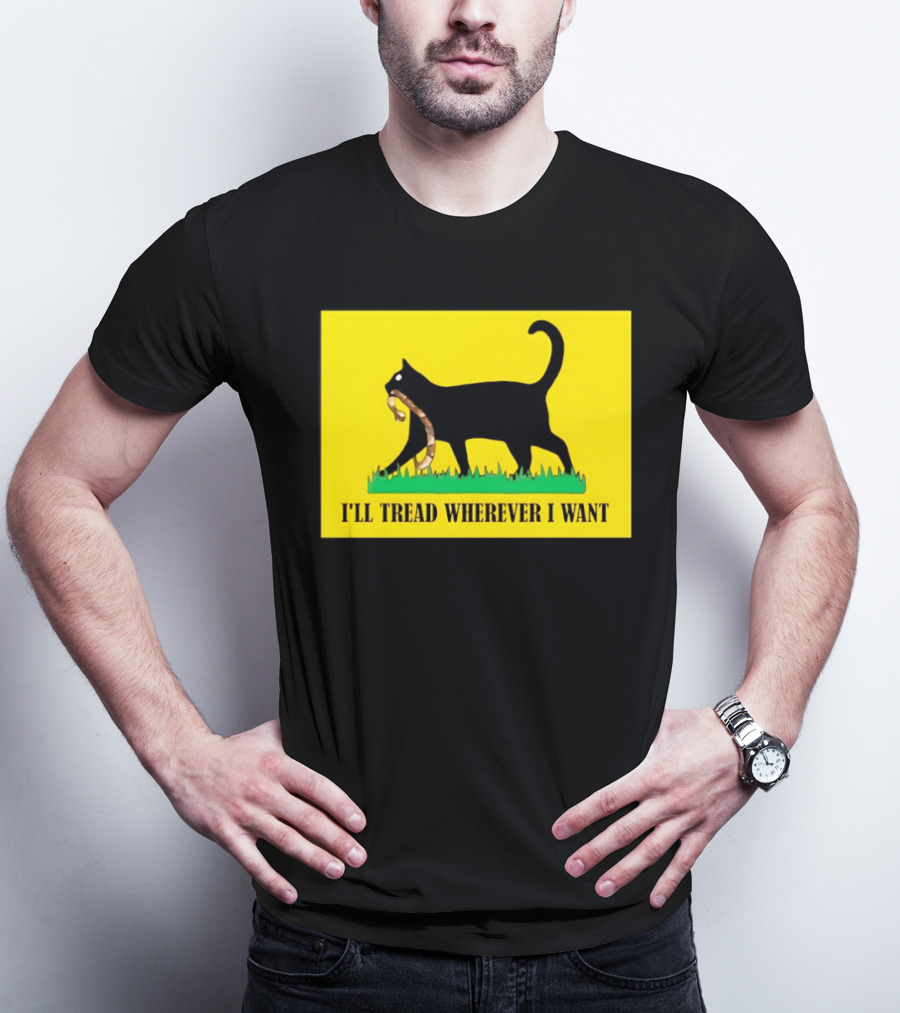 Black Cat I'll Tread Wherever I Want Gadsden T-Shirt