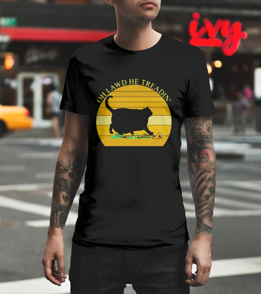 Oh Lawd He Treadin' Black Cat Vintage Retro Sunset T-Shirt