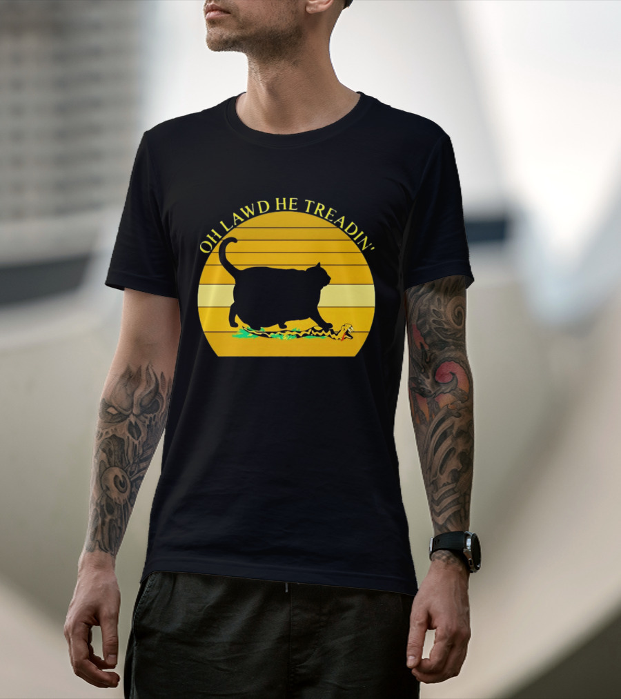 Oh Lawd He Treadin' Black Cat Vintage Retro Sunset T-Shirt