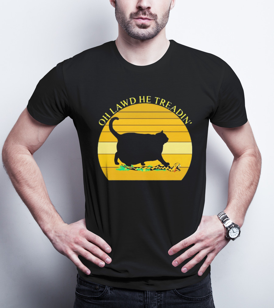 Oh Lawd He Treadin' Black Cat Vintage Retro Sunset T-Shirt
