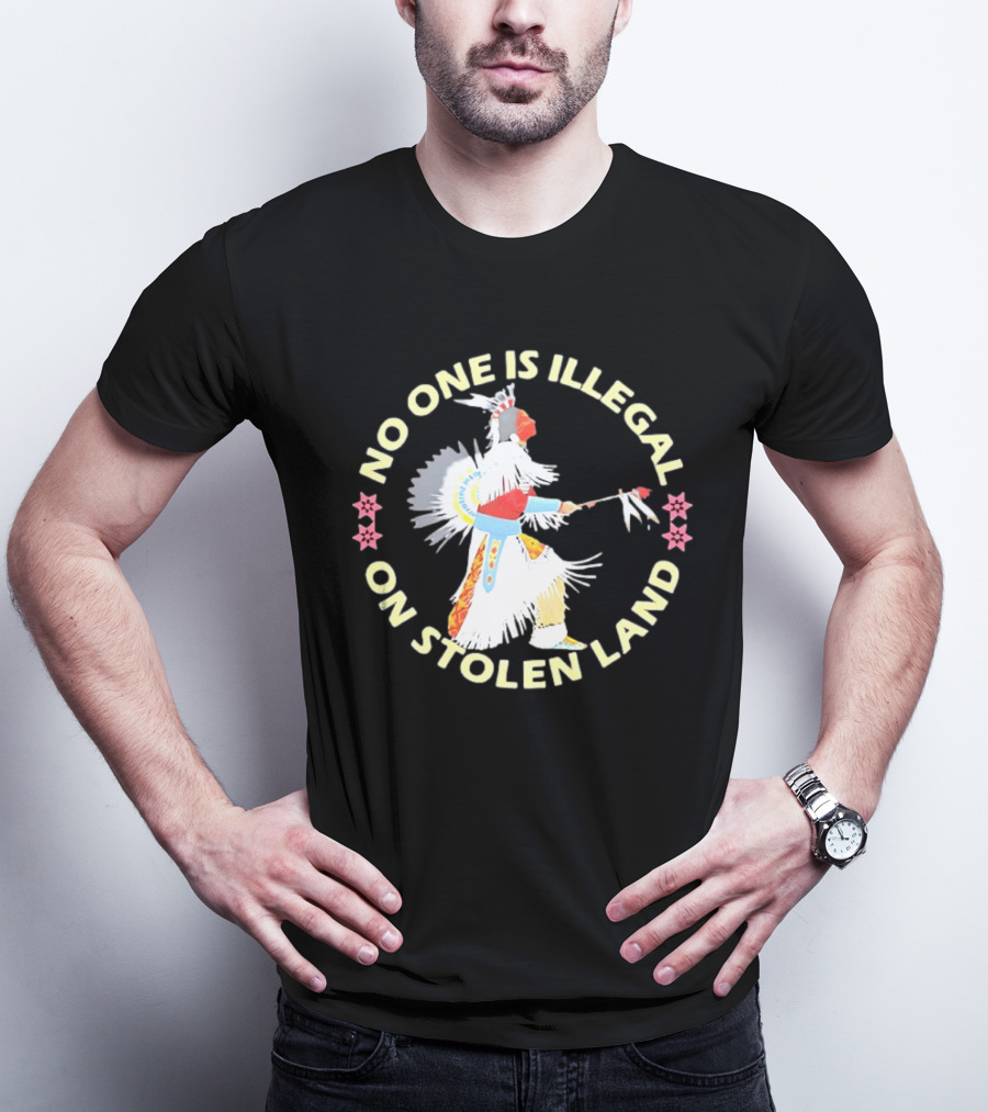 No One Is Illegal On Stolen Land Native American Dancer Floral Circle T-Shirt