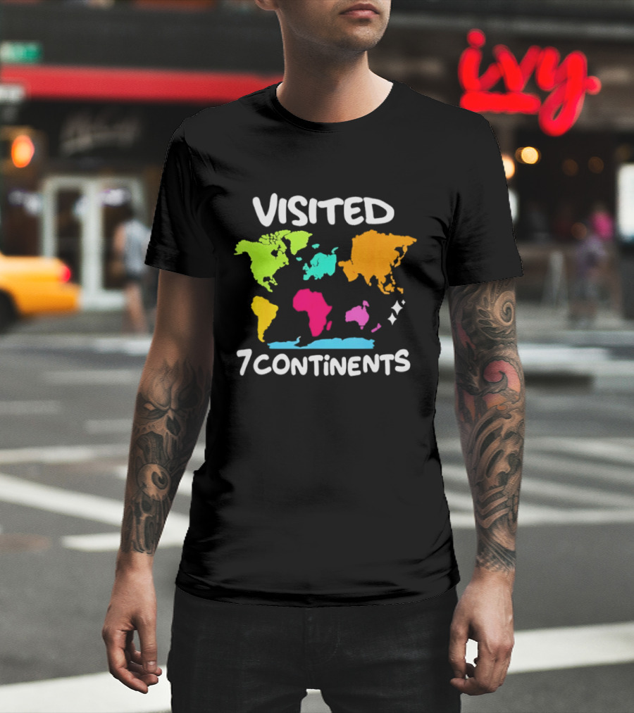 Visited 7 Continents Colorful World Map Travel T-Shirt