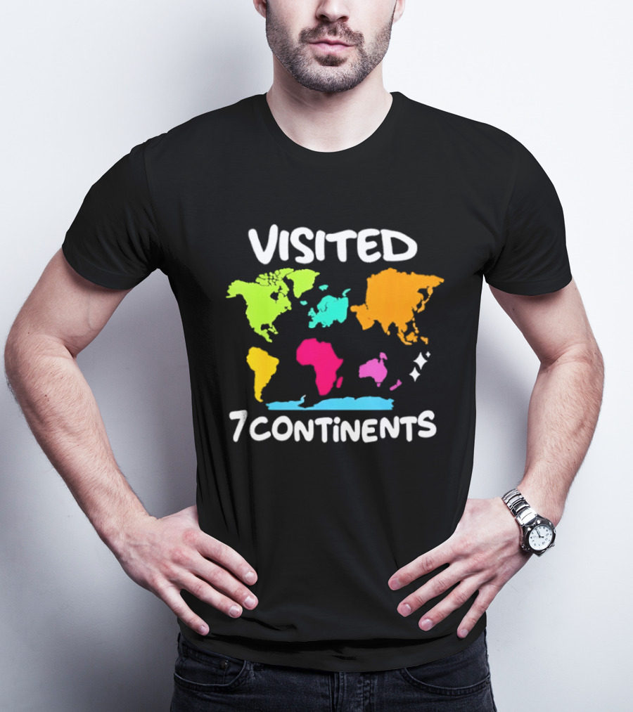 Visited 7 Continents Colorful World Map Travel T-Shirt