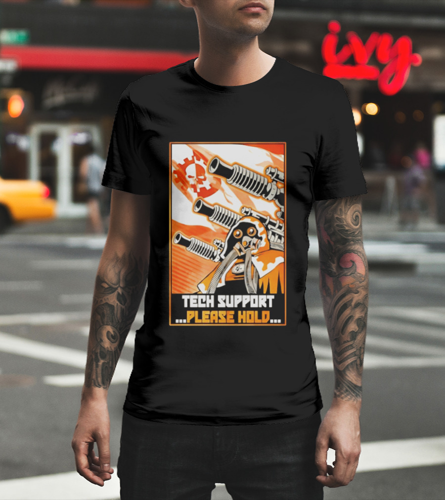 Tech Support Please Hold Skull And Crossbones With Retro Helmets And Cannons T-Shirt