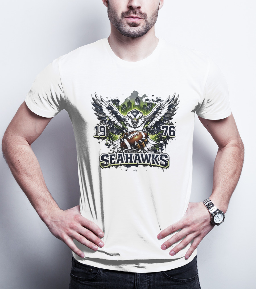 Seattle Seahawks 1976 Eagle Football Skyline T-Shirt