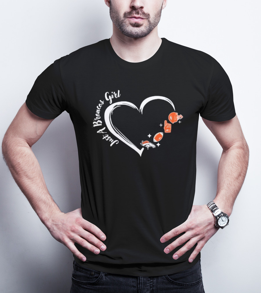 Denver Broncos Girl Heart And Football Helmet Fan T-Shirt