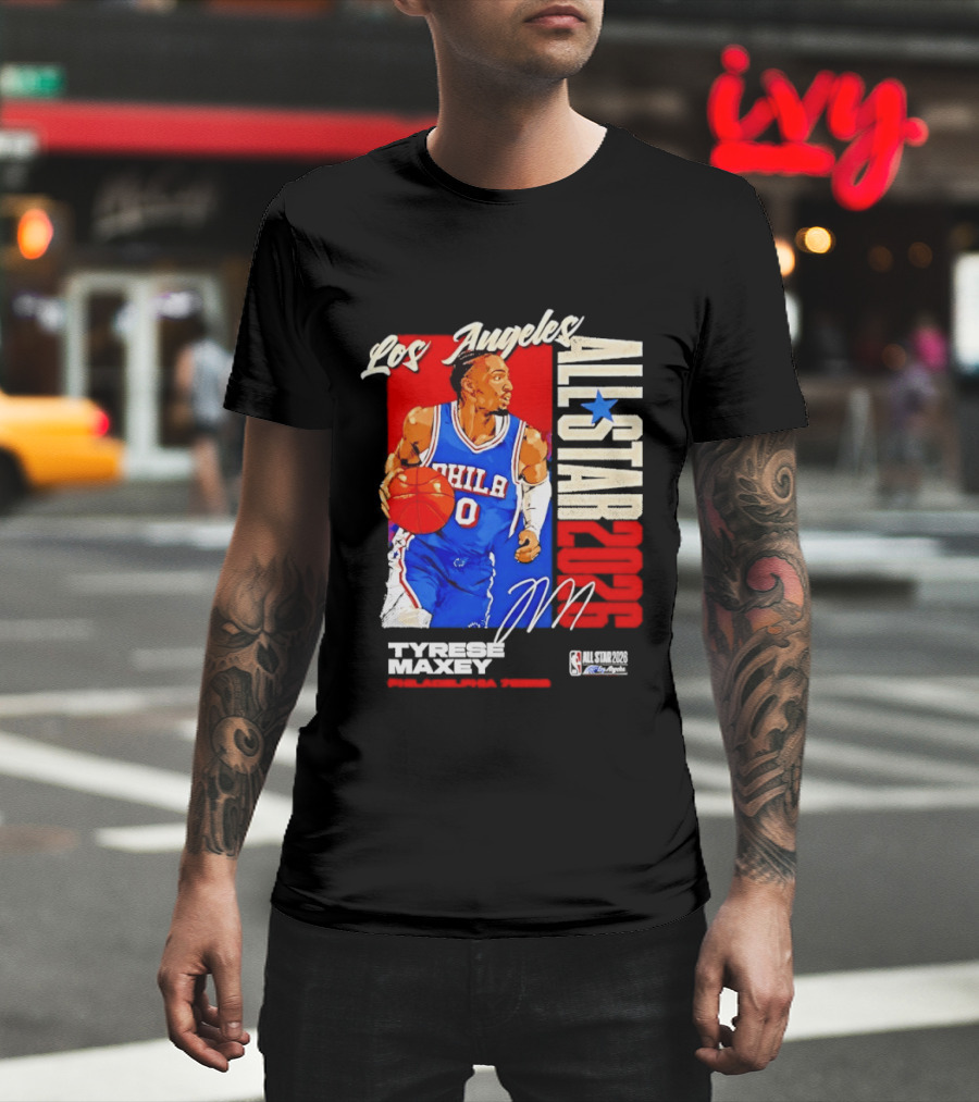 Los Angeles All Star 2026 Tyrese Maxey Philadelphia 76ers NBA Player T-Shirt