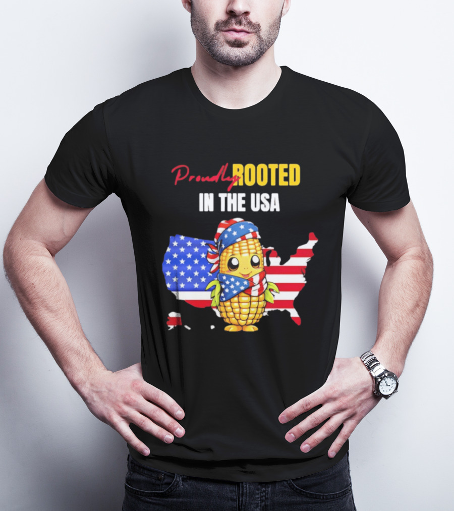 Proudly Rooted In The USA Corn American Flag Map T-Shirt