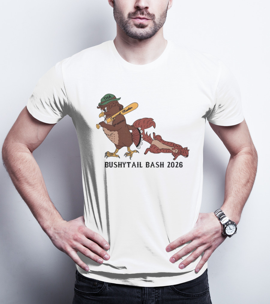 Bushytail Bash 2026 THA Squirrel Masher Owl Baseball T-Shirt