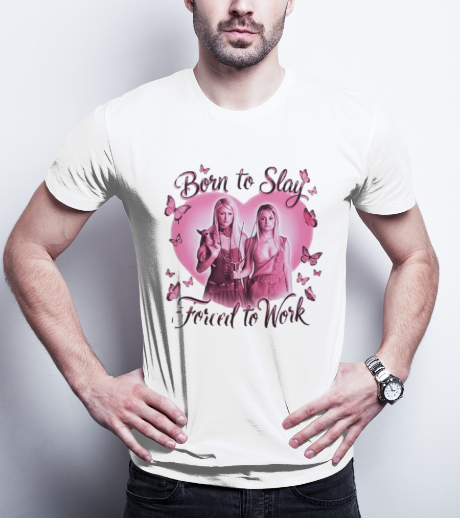 Paris Hilton Và Nicole Richi Born To Slay Forced To Work Heart Shape Butterfly Aesthetic T-Shirt