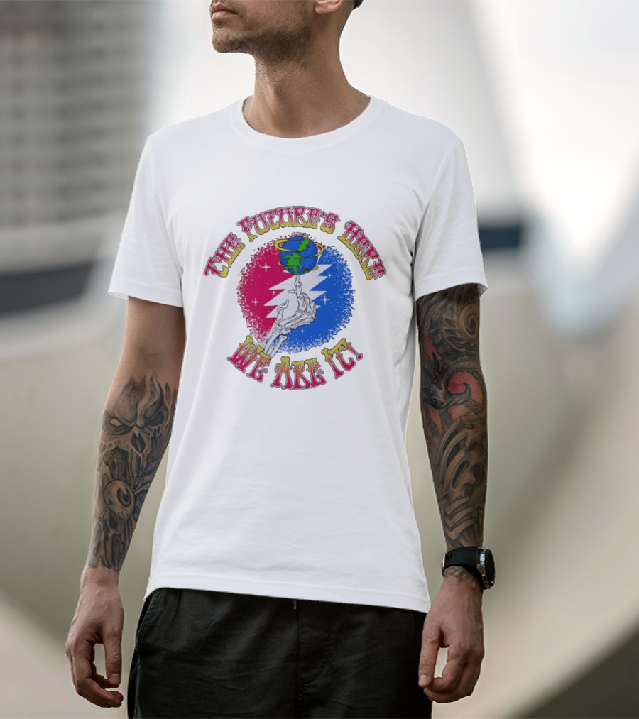 Grateful Dead Skeleton Future's Here We Are It Earth Lightning Bolt T-Shirt